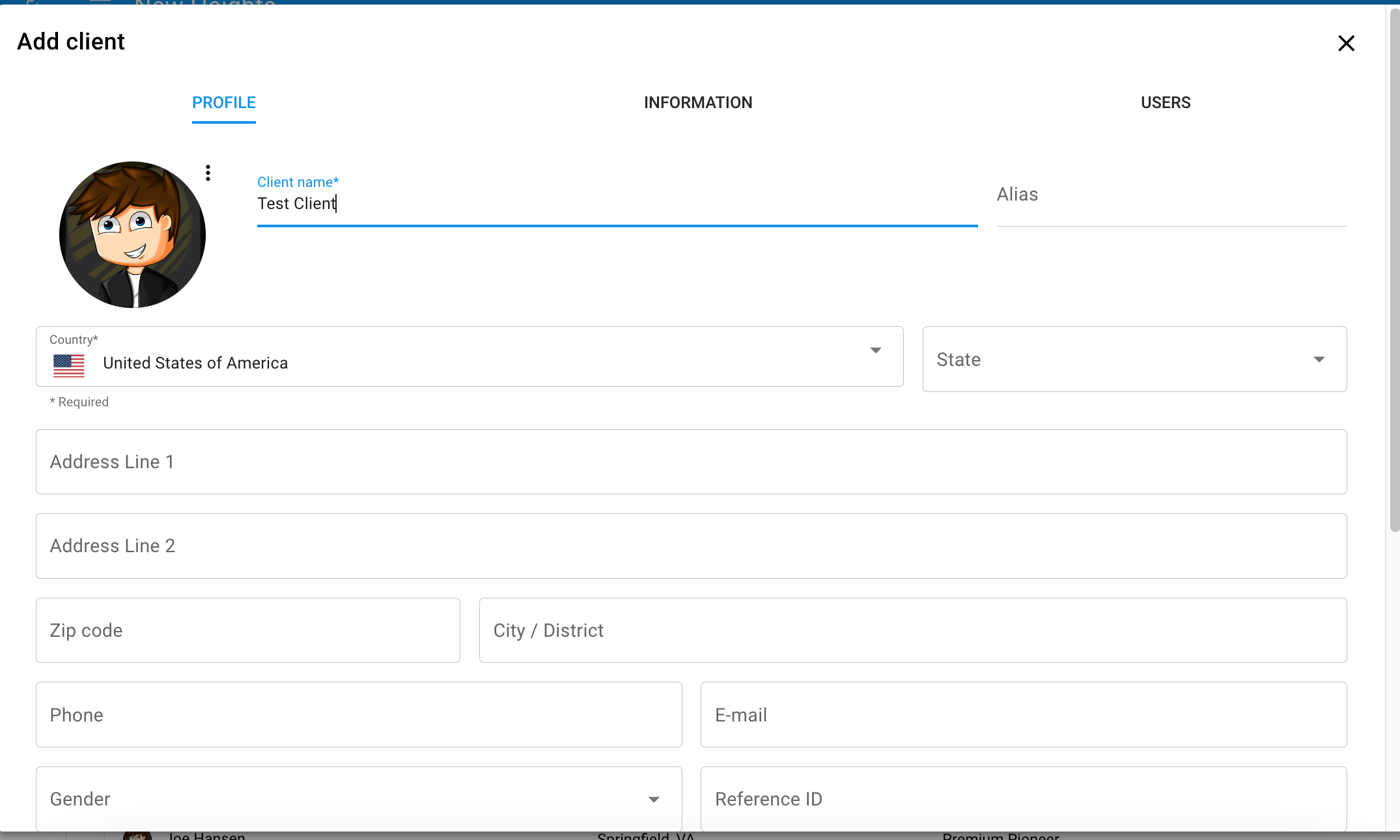 How do I add a new client profile?