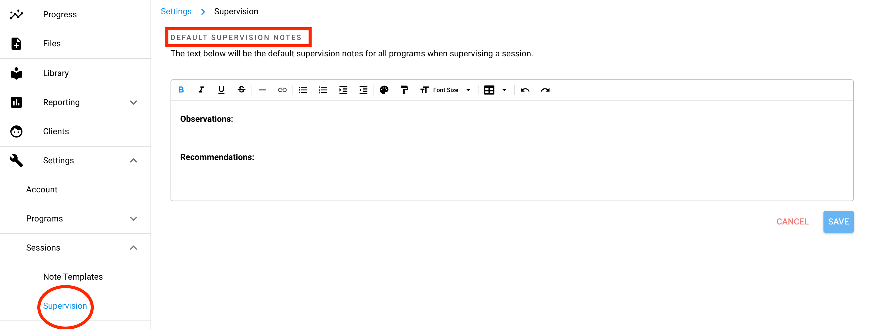 Supervision Program Note Template*
